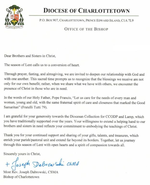 Letter from Bishop Dabrowski | Diocese of Charlottetown